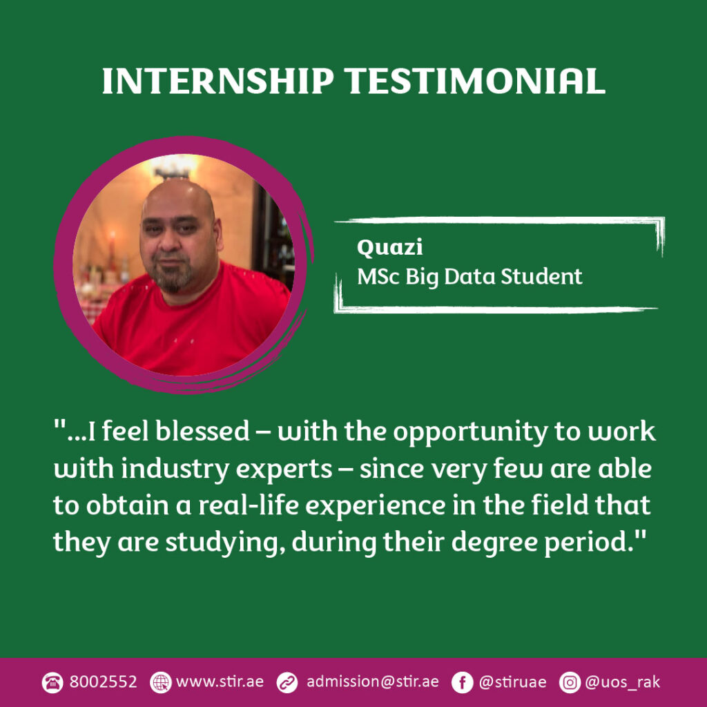 Internship Testimonial: Quazi – UNIVERSITY OF STIRLING UAE